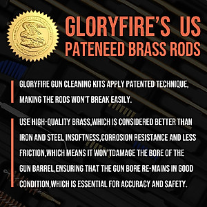 GLORYFIRE Elite Gun Cleaning Kit for Handgun Shotgun Rifle Cleaning Kit for All Guns with Reinforced and Lengthened Rods, Cotton Mop, High-end Double Head Brushes, Bronze Brushes with Steel Wire