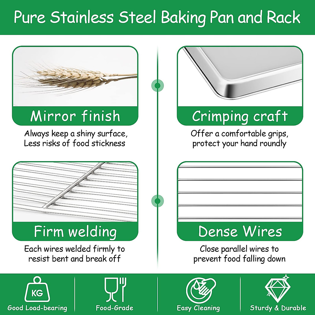 P&P CHEF 16 Inch Stainless Steel Baking Sheets with Racks and Silicone Mat, 55Pcs Cookie Sheet Oven Tray and Cooling Cooking Rack, Oven Safe, 2 Pans + 2Racks + 1 Mat + 50 Parchment Papers