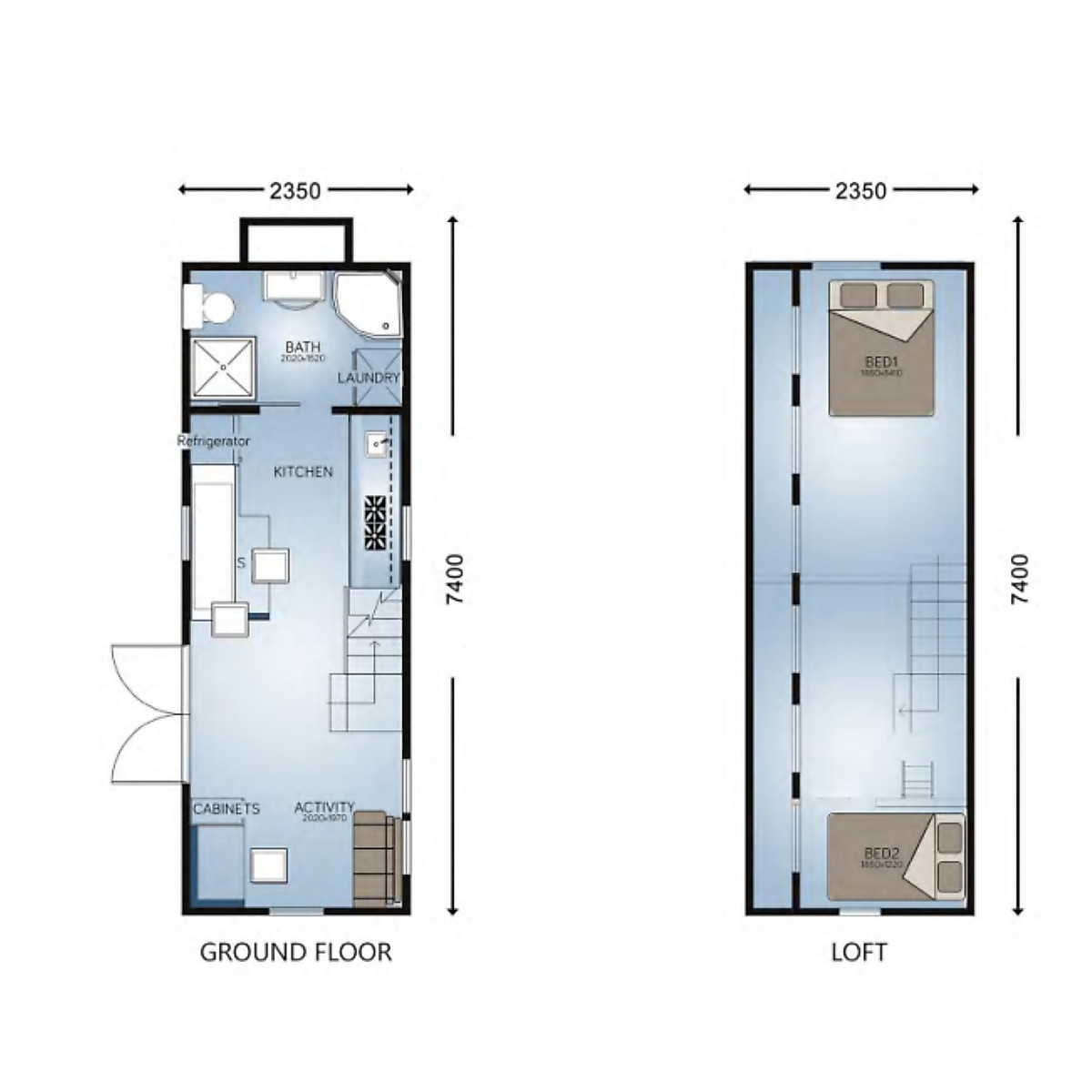 Aluminum Tiny Movable Prefabricated Insulated House with 1 Bathroom, 1-3 bedrooms & 1 Kitchen- Tiny loft House, Mini Caravan,Travel Camper Trailer for Family (Modern, 3, Bedroom)