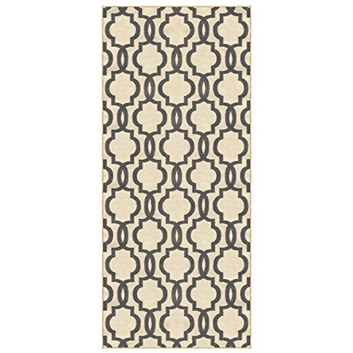 Kapaqua Custom Size Ivory Moroccan Trellis Rubber Backed Non-Slip Hallway Stair Runner Rug 31in X 7ft