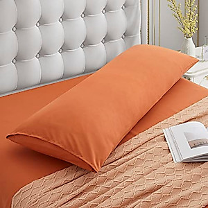 DengChao 4PCS Twin Size Brushed Microfiber Bed Sheet Set with Body Pillowcase,16 Inches Deep Pocket Fitted Sheet Easy to Fit Mattress,Soft Breathable Wrinkle and Fade Resistant,Terracotta
