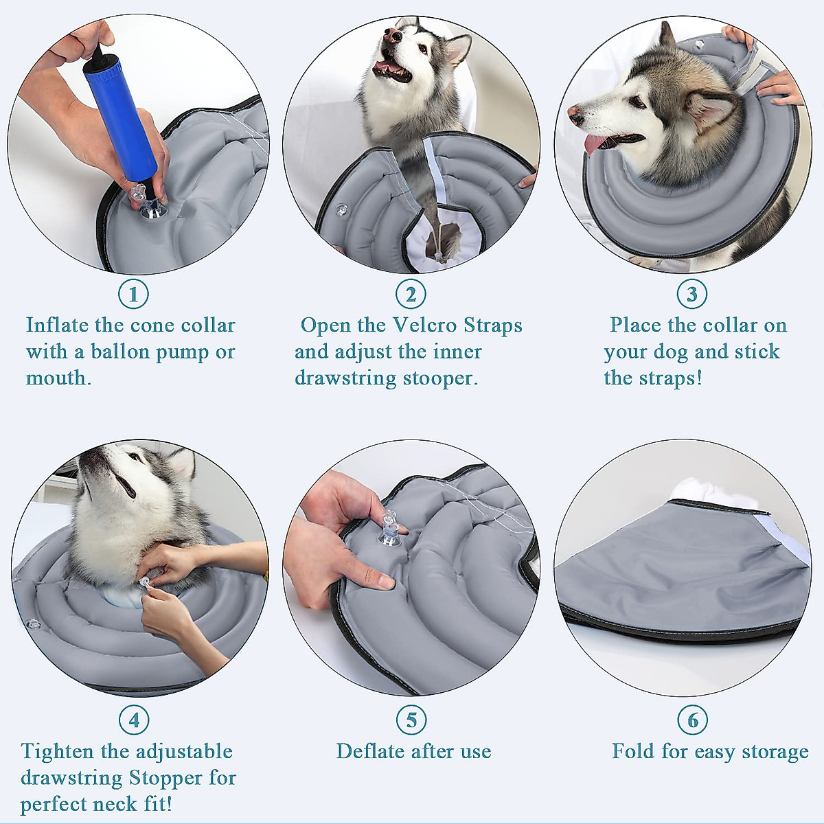 BABYLTRL Dog Cone Collar for After Surgery, Inflatable Pet Recovery Collar for Dogs and Cats, Soft Protective Recovery Cone to Prevent Pets from Touching Stitches, Wounds and Rashes (L, Grey)