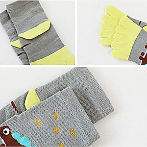 Petyoung 5 Pair Kids Toe Socks, Cartoon Five Finger Crew Ankle Sock Breathable Running Toe Socks for 0-10Y Boys and Girls