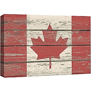 wall26 Canvas Print Wall Art Canadian Flag on Vintage Retro Wood Panels Pop Culture Cultural Digital Art Modern Art Traditional Colorful for Living Room, Bedroom, Office - 16"x24"