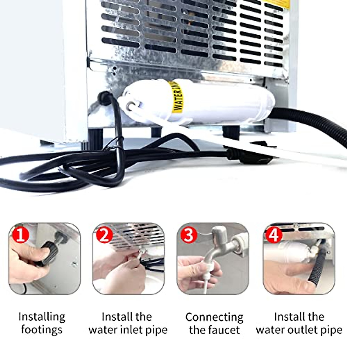 CMICE Commercial Ice Maker Machine,100lbs/24H Stainless Steel Under Counter ice Machine, Full Heavy Duty Stainless Steel Construction, Include Water Filter, Scoop, Connection Hose…