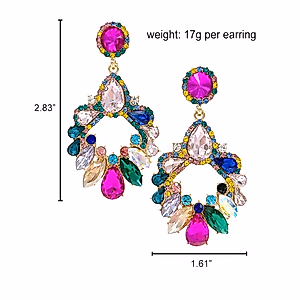 BelleKarat Rhinestone Statement Large Dangle Earrings for Women Sparkly Crystal Colorful Fashion Earrings with Earring Lifters (Multicolor)