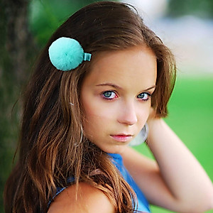 Colorful Fluffy Fur Pom Pom Hair Clips and Barrettes for Toddlers, Baby Girls, and Women - 12 Pieces, 2", Fall/Winter Hair Accessories