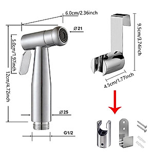 Handheld Bidet Sprayer,Bidet Sprayer Toilet Sprayer/Hand-held Stainless Steel Sprayer with Hook, Easy to Install, for Personal Hygiene and Bedpan WC Sprayer