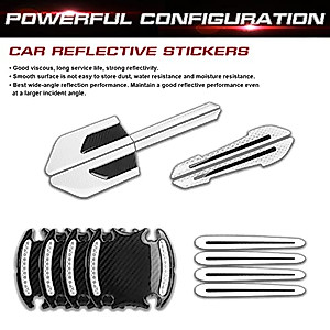 Xotic Tech Car Side Door Marker Rearview Mirror Edge & Door Handle Protector Guard Cover Warning Sticker Set, Carbon Fiber Pattern w/Reflective Safety Strip (White)