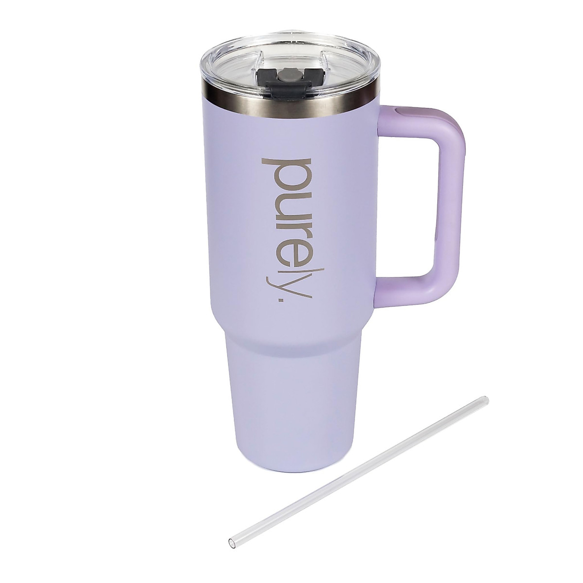 PURELY 40 oz Ceramic Lined Insulated Tumbler with Handle, Leak Resistant 2-way Lid and Straw, Ceramic Lined Travel Mug (Purple, 40oz)