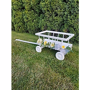 Premium Wooden Wagon JAS - Safe and Beautiful | Ideal for Weddings and Flower Girls | Color: White Fluff + seat Belt| Wheels: Rubber