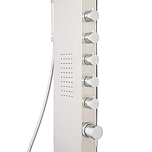 Signature Hardware 417701 Dalton Stainless Steel Thermostatic Outdoor Shower Panel with Shower Head, Hand Shower, Bodysprays and Bamboo Tray