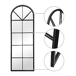Dewfig Arched Wall Full Length Mirror 22"x65", Black Arched Window Mirror, Vanity Mirror for Bathroom, Bedroom, Entryway, Wall Mirror Full Length with Metal Frame, Arch Top Wall Mirror, Black