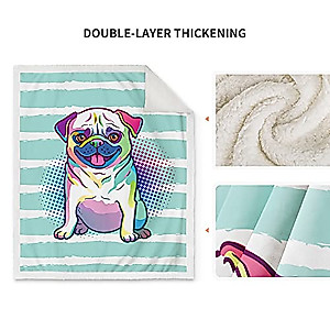 Jekeno Dog Gifts Blanket, Dog Decor Blankets Soft Warm Sherpa Throw for Pug Dog Lover Adults Men Women Girls Boys Birthday, Home Living Room Decoration 50"x60"