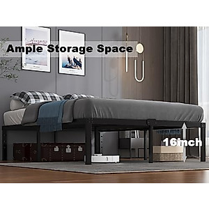 AROMUSTIME 16 Inch Standard Metal Platform Bed Frame / 3,000 lbs Heavy Duty Steel Slat Easy Assembly Mattress Foundation/No Noise/Box Spring Replacement, Cal King