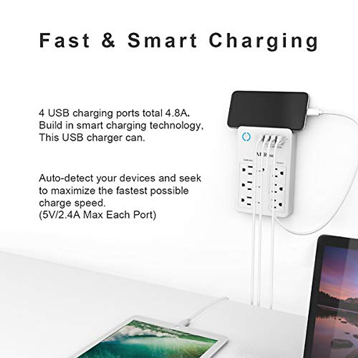 Smart Plug, USB Wall Charger, AHRISE WiFi Surge Protector with 4 USB Ports(4.8A/24W Total), 6-Outlet Extender(3 Smart Outlets), Compatible with Alexa Google Assistant for Voice Control