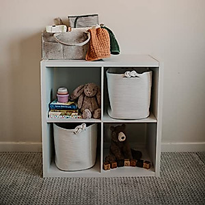 Parker Baby Rope Storage Cube Bin - 11 Inch Nursery Cubby Storage Bin Cubes for Cube Organizer, Closet Organizers and Storage Toy Bin, Rope Baskets Bins for Toy’s Storage - White