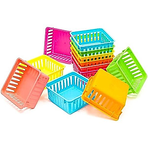 Bright Creations 12-Pack Colorful Small Storage Baskets Plastic Bins for Organizing Shelves and Desks, Arts and Crafts Containers for Home, School, Office (4 Colors, 5.3 x 5.3 x 2.4 in)