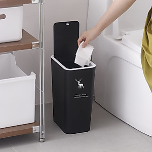 Sooyee 10 Lite Black Trash Can with Lid,Bathroom Trash Can,2.4 Gallon Plastic Trash Can,Small Trash Can for Powder Room,Bedroom,Kitchen,Craft Room,Office