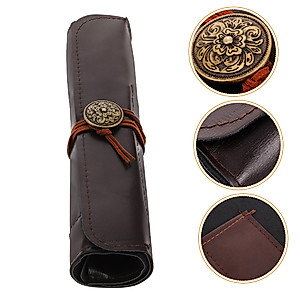 OUNONA 1PC Leather Chef Knife Roll Bag Holds,Utensil Holder Storage Bag Pockets Durable Knife Carrier Knife Roll Pouch Organizer