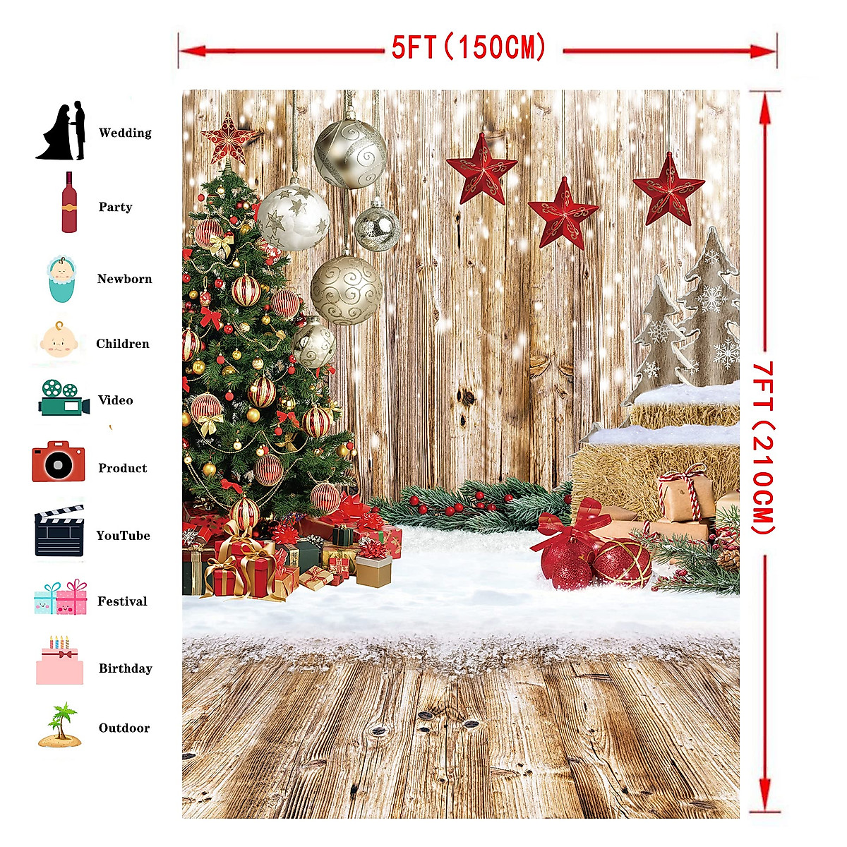 Dudaacvt 5x7Ft Vintage Wooden Floor Backdrop Christmas Tree Snow Gift New Year Party Background D647