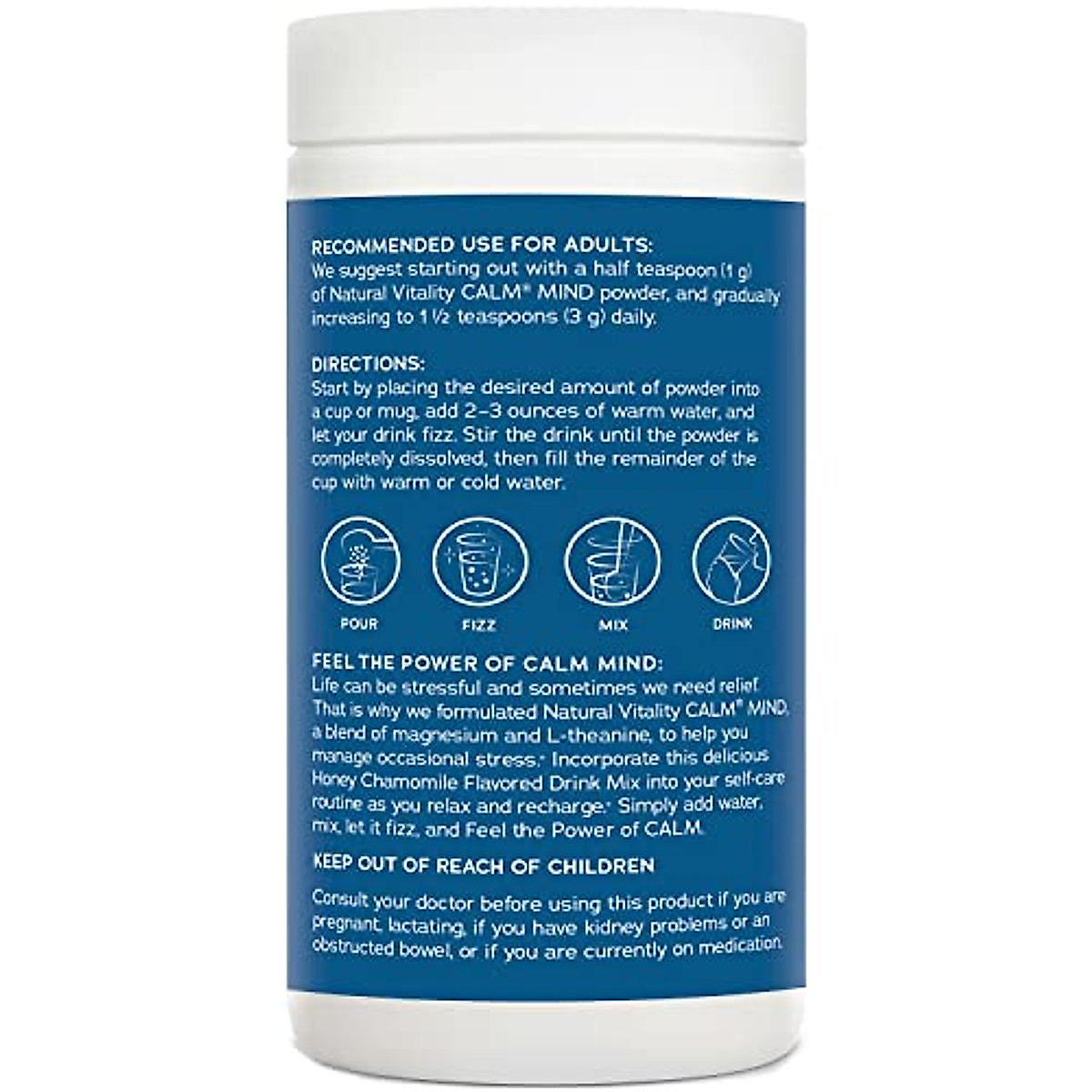 Natural Vitality Calm Mind, Magnesium Citrate + L-Theanine Powder, Supports a Healthy Response to Stress, Gluten Free & Vegetarian, Honey Chamomile, 12 Oz