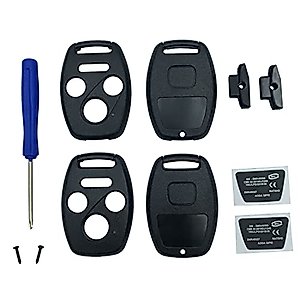 Key Fob Shell Case Fit for 4 Buttons Honda Accord Civic EX Pilot Keyless Entry Remote Car Key Housing Replacement with Free Screwdriver (Casing Only Without Blade)(Black pack 2)
