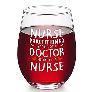 DAZLUTE Nurse Gifts, Nurse Practitioner Brains Of A Doctor Heart Of A Nurse Stemless Wine Glass for Women Nurse Birthday Christmas, Nurse Gifts for Nurse Week Nurse Graduation Nurse Appreciation, 17oz