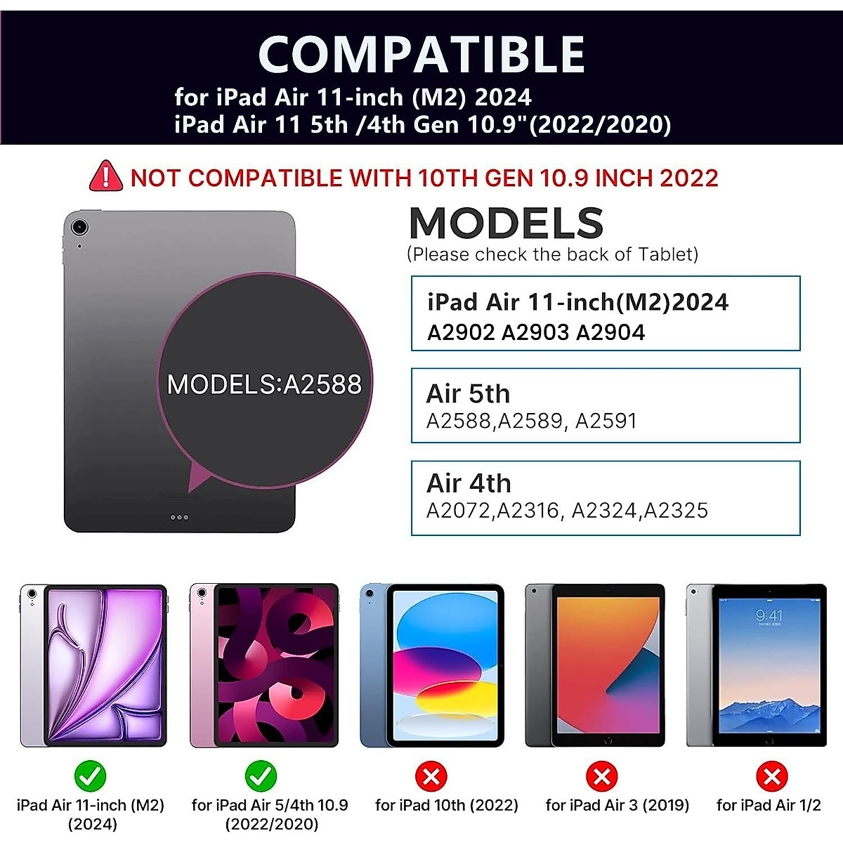 TQQ iPad Air 11-inch (M2) 2024/ iPad Air 5th/4th Generation Case with Keyboard - Rechargeable Bluetooth Keyboard, Pencil Holder, for New iPad Air 11-inch (M2) 2024 /iPad Air 10.9 inch, Blue