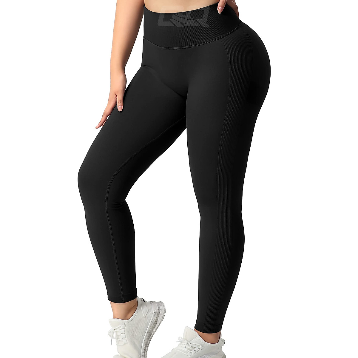 QOQ Women High Waist Workout Leggings Seamless Butt Lift Scrunch Booty Yoga Pants Vital Tummy Control Compression Tights Black XXL