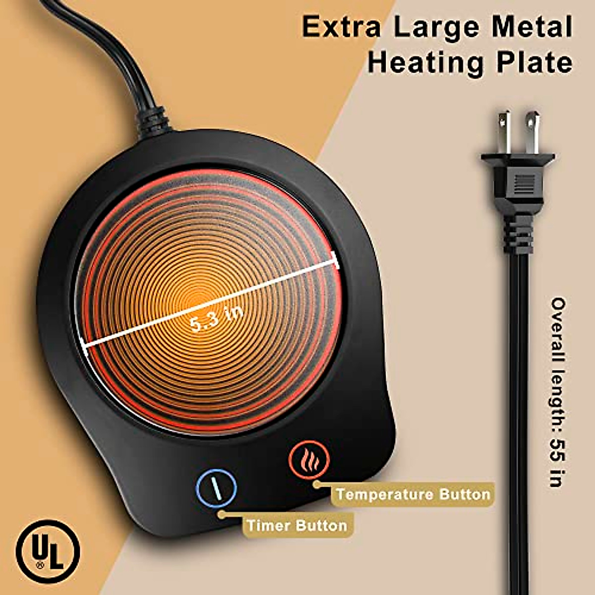 Mug Warmer Coffee Cup Warmer for Desk: Electric Coffee Warmer for Desk 2/4/8 Hours Auto Shut Off with 5 Control Temperature Settings - Large Smart Beverage Heating Plate for Home and Office Use Black