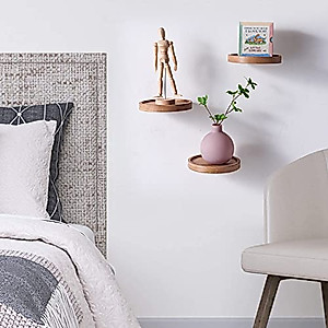 Round Floating Shelves, 3 Pack Solid Oak Deep Floating Shelves for Wall 6'' Diameter Circle Small Plant Shelves Wall decorfor Bedroom, Living Room, Kitchen