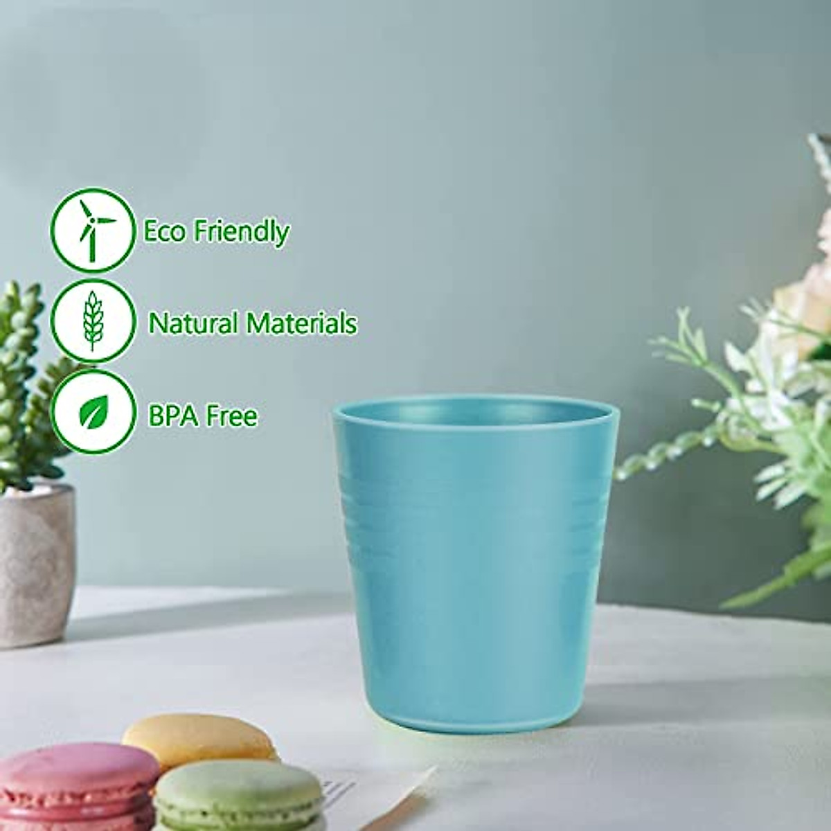 【Set of 8】Reusable Wheat Straw Drinking Cups - 8 Ounce Unbreakable Water Cups - Stackable BPA Free Small Drinking Glasses Set -Dishwasher Safe for Home Kitchen Parties Camping Supply