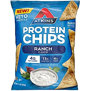 Atkins Ranch Protein Chips, 4g Net Carbs, 13g Protein, Gluten Free, Low Glycemic, Keto Friendly, 12 Count