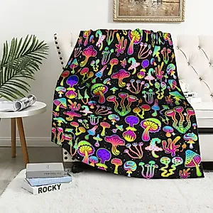 Color Mushroom Blanket for Women Men, Fuzzy Soft Fleece Flannel Mushroom Blankets for Bed Sofa Couch Lovers Gift, Lightweght Cozy Blankets for Travel Camping Hiking 50"x 60"