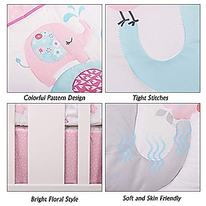 Luxanna Crib Bedding Set Pink Elephant 3 Pieces Baby Nursery Bedding Sets with Baby Comforter,Crib Fitted Sheet, Crib Skirt for Girls