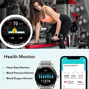 Pard Smart Watch with Make/Answer Calls, Music Contral/Player for iOS/Android Smartphone, Fitness Tracker with Heart Rate/Blood Pressure/Blood Oxygen Monitor for Men and Women, Silver