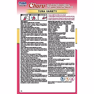 INABA Churu Cat Treats, Grain-Free, Lickable, Squeezable Creamy Purée Cat Treat/Topper, 60 Servings, Tuna Variety Box