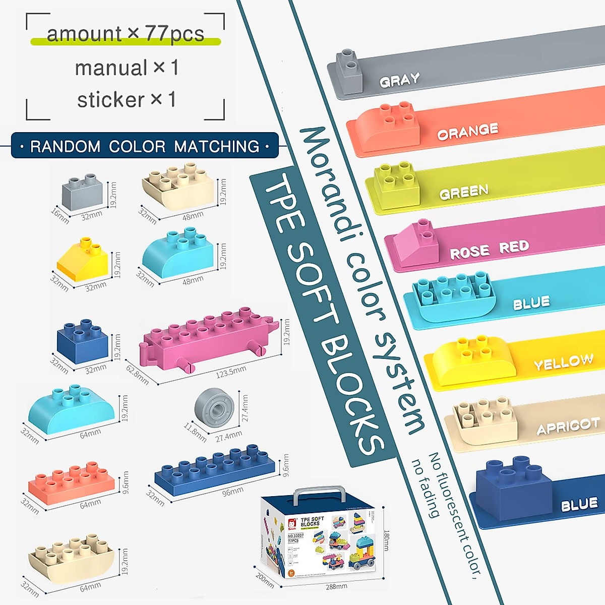 Building Block Sets for Kids, 77PCS Silicone Stacking Blocks STEM Toy Set for Toddlers, Multi-Colored Soft and Chewable Construction Toys,Early Learning Building Teething Toys for Baby(Traffic Series)