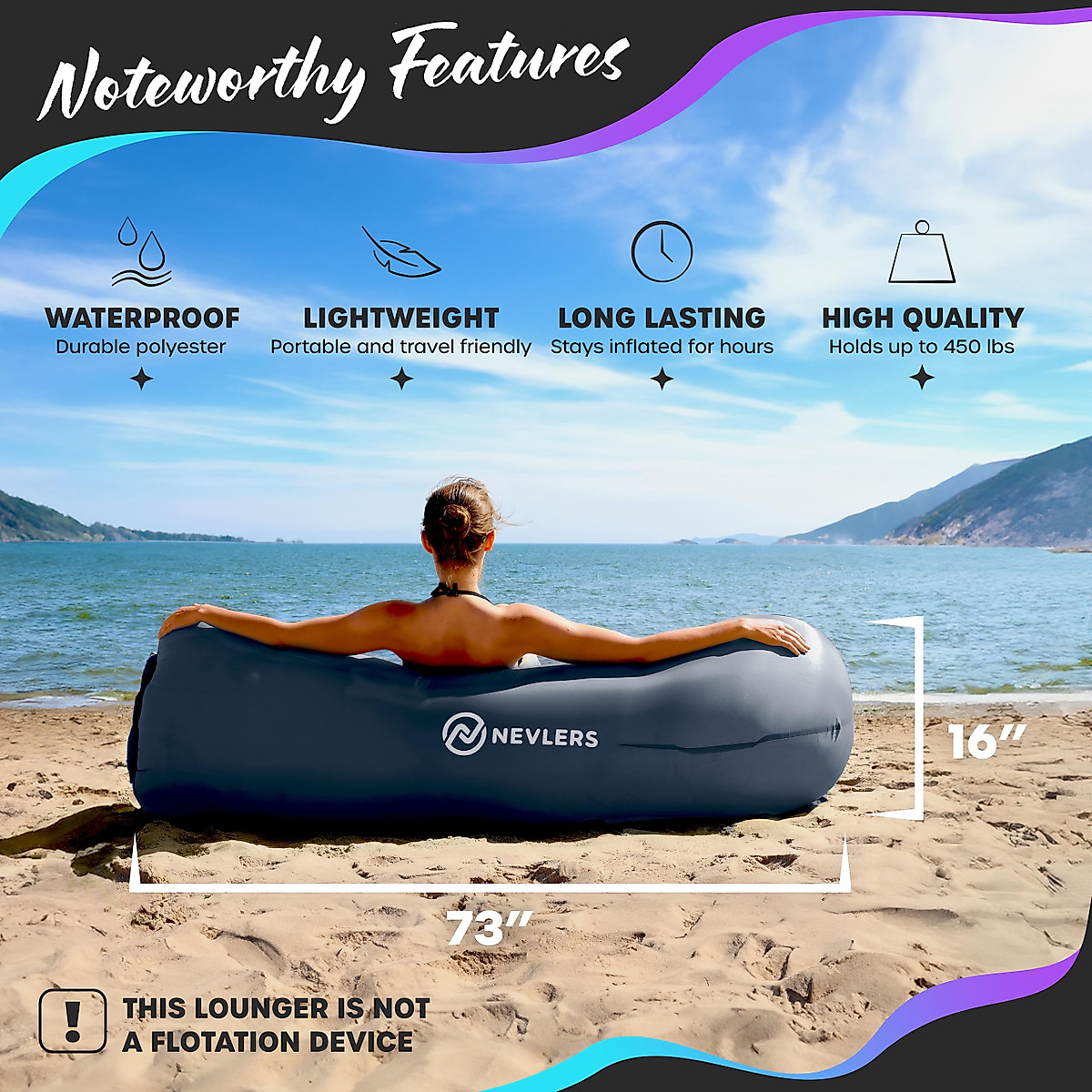 Nevlers 450Lbs Cap Outdoor Inflatable Couch for Camping Navy Blue| Tough 210T Polyester Air Chair Inflatable Lounger | Inflatable Chairs for Movie Night, Hiking, Travel Beach Chair & Portable Hammock