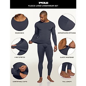 TSLA Men's Thermal Underwear Set, Microfiber Soft Fleece Lined Long Johns, Winter Warm Base Layer Top & Bottom, Soft Micro Fleece Dark Grey, Small