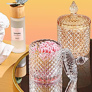 kingdalux Apothecary Jar Set, 2Pcs Clear Glass Qtip Holder Dispenser for Cotton Ball, Cotton Pads, Cotton Swab,Floss, for Vanity Makeup Organizer,Bathroom Canister Storage Organization
