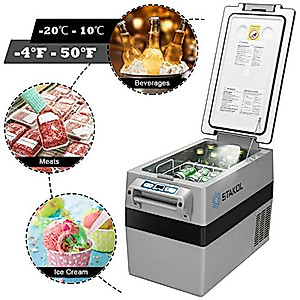 COSTWAY Car Refrigerator, 44-Quart Electric 12V/24V Car Cooler with 3 Levels, LCD Display, Shockproof Design, Travel RV Fridge for Camping, Truck Party