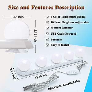 HELOIE Makeup Light,Portable Led Vanity Lights with 3 Colors Lighting Mode Adjustable & Dimmable for Vanity Table Dressing Room Mirror