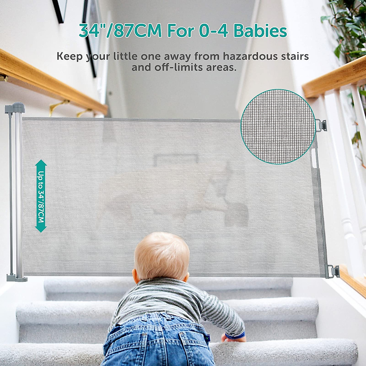 alobeby Baby Gate, Retractable Baby Gate, Pet Gate, Baby Dog Gates for Doorways Gates for Kids or Pets, Extends to 60'' Wide, Extra Gray KMS-WL01 baby gate 2448
