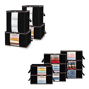 Lifewit 8 Pack 35L Clothes Storage Bag, Bundle with 4 Pack 90L Clothes Storage Bag Organizer, Black