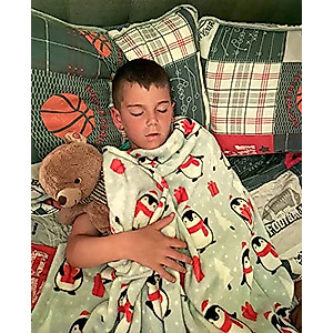 Holiday Christmas Throw Blanket: Soft Cute Winter Penguins with Presents Snuggle Accent for Sofa Couch Chair Bed or Dorm