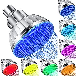 LED Shower Head with Light, 7 Color Light Automatically Changing LED Fixed Rainfall Adjustable High Pressure Quiet Light up Shower Heads Easy Installation for Kid Adult