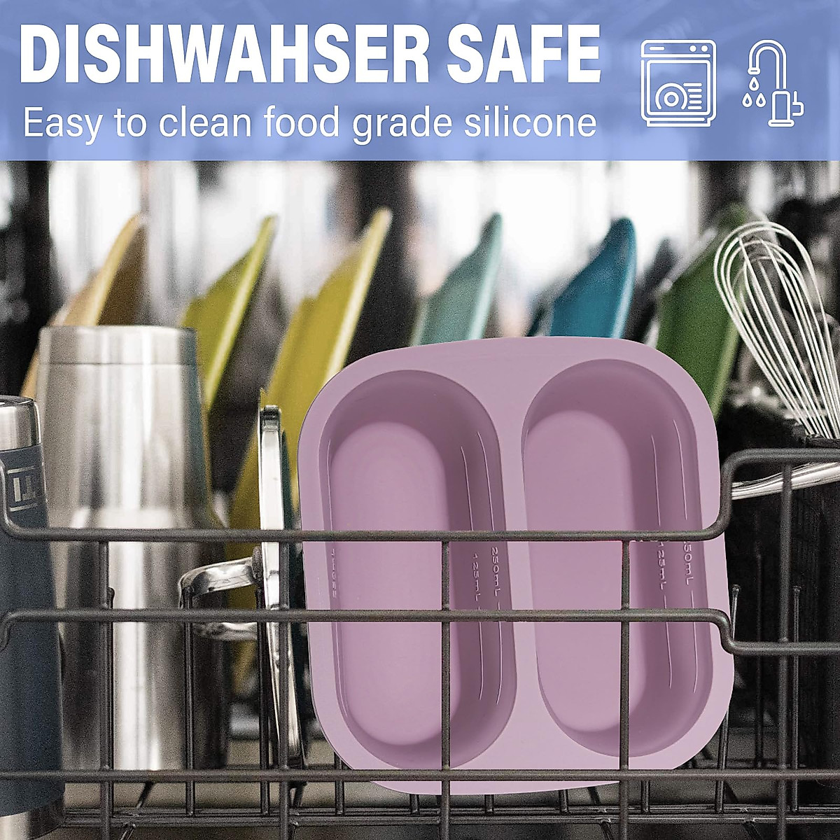 Mossime Silicone Soup Freezer Molds: 1 Cup Silicone Freezer Trays with Lid - 4 Packs Easy Release Soup Freezer Containers - 250ml 125ml Portion Large Cubes for Ice Soup (4, Blue/Purple)