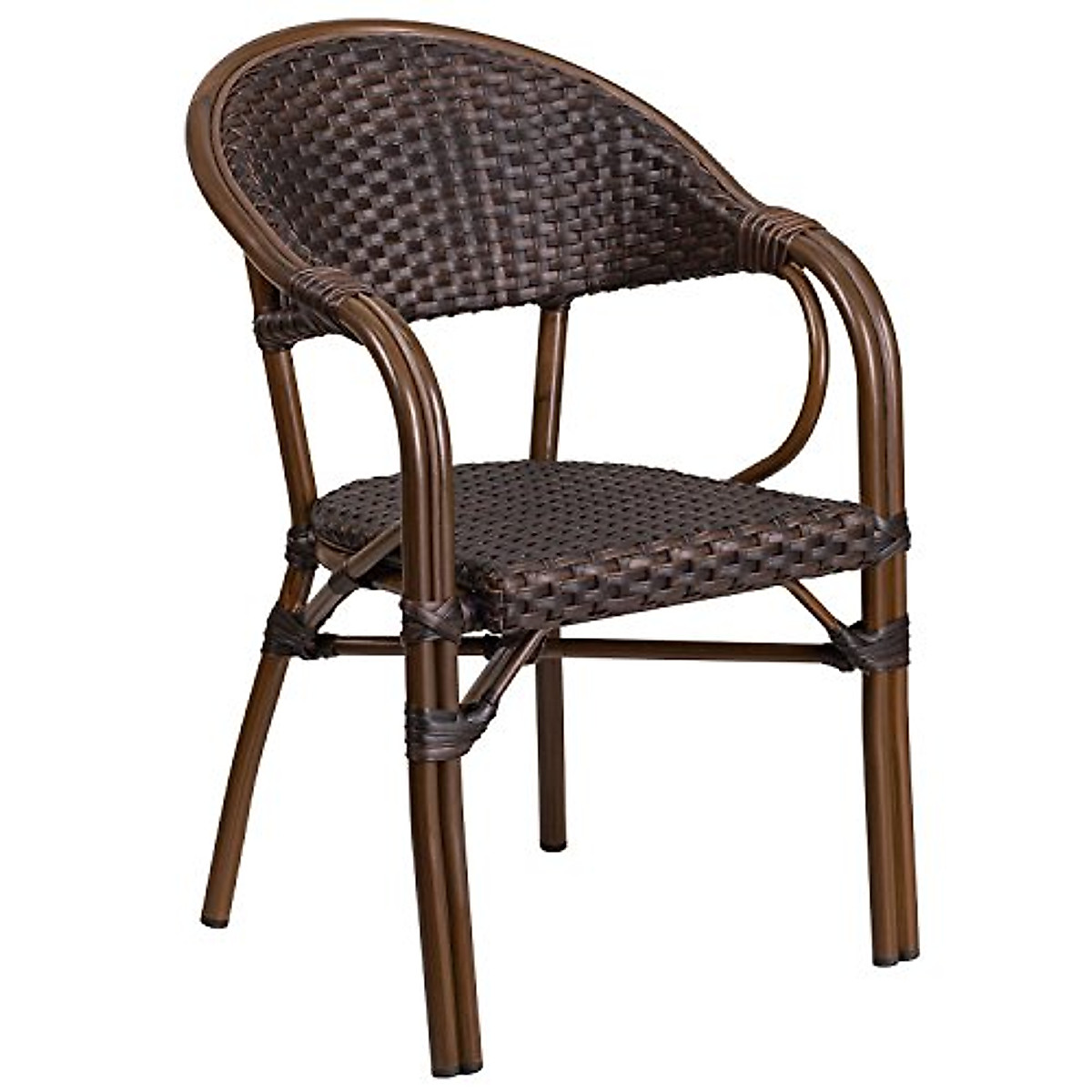 Flash Furniture Milano Series Dark Brown Rattan Restaurant Patio Chair with Red Bamboo-Aluminum Frame